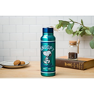 Silver Buffalo Peanuts Snoopy Collegiate Stainless Steel Water Bottle with Strap, 27 Ounces