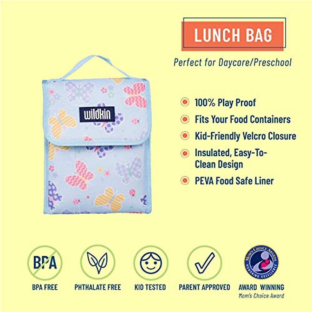 Wildkin 15 Inch Kids Backpack Bundle with Lunch Bag (Butterfly Garden)
