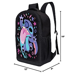 Disney Lilo and Stich Backpack - Fast Forward Lilo & Stitch Knapsack 16 Inch Air Mesh Padded Bag (Black)