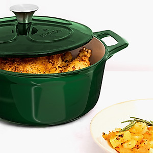 Navaris Enameled Cast Iron Dutch Oven - 2.6-Quart Enamel Coated Casserole Pot with Lid - Suitable for Oven and All Stovetops Incl. Induction - Green