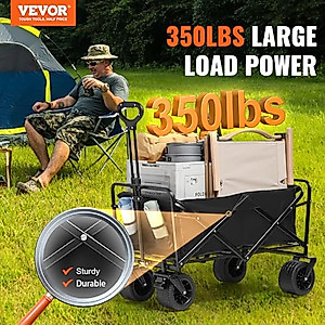 VEVOR 350lbs Collapsible Foldable Wagon Cart, Heavy Duty Foldable Utility Beach Wagon with Big Wheels, Portable Garden Cart Grocery Wagon Camping Wagon with All Terrain Wheels and Drink Holder