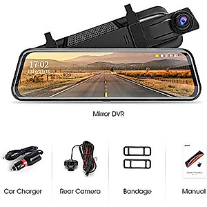 10'' Mirror Dash Cam Night Vision 1080P FHD Full Touch Screen Front and Rear View Backup Camera for Cars Loop Recording Streaming Media 170°Wide Angle Parking Assistance with 10 Meters Cable