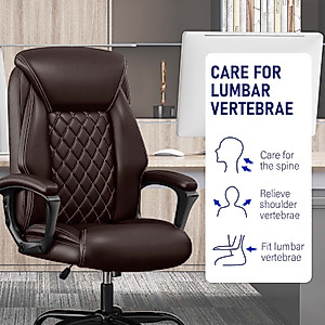 Ergonomic Office Chair High Back Home Office Desk Chair with Wheels Computer Chair with Lumbar Support PU Leather Executive Office Chair，Brown