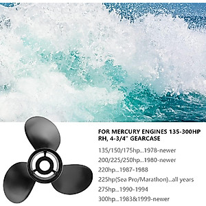 Qiclear 14 1/2 x 19 Pitch 48-832830A45 (Upgrade Rubber Hub Kits Included) OEM Aluminum Boat Outboard Moto Propeller fit Mercury Engines 135-300HP&Mercruiser Alpha One,14.5X 19P,15 Spline Tooth,Rh