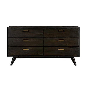 Loft 6-Drawer Acacia Mid-Century Modern Bedroom Dresser, 63" Wide, Brushed Brown-Grey