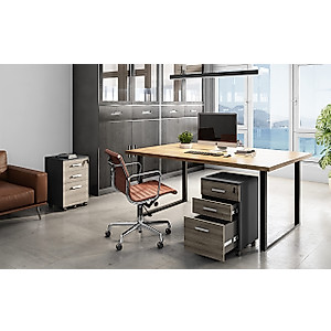 Lazio File Cabinet with Lock - Filing Cabinet for Home and Office - 3 Drawer Small Rolling File Cabinet -Wood Printer Stand with Storage for A4 Size/Legal Documents, File Folders (SLATE GRAY/Black)