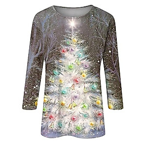 Womens Henley Tops 3/4 Sleeve 2023 Dressy Tops for Women 3/4 Sleeve Vintage Christmas Shirts 3/4 Quarter Sleeve Black Tops Womens Gray Ladies Graphic Tees Large Women 3/4 Sleeve T Shirt