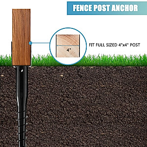 Furnishh No Dig Ground Anchor 4"x4" Post Holder U Model Screw in Post Stake for Mailbox Posts and Fence Posts, 27" Long Post Anchor Spike, Black