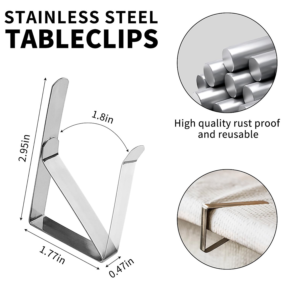 ALLTOP Superior Tablecloth Clips - Rust-Proof Stainless Steel Table Cover Holder Clips,Secure Clamps for Outdoor Picnics, Parties, Restaurants, Weddings - 12 Pack