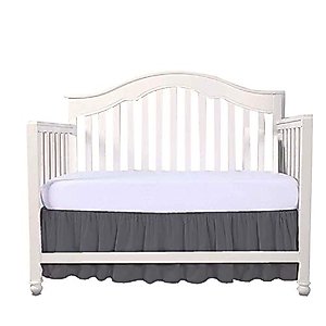 Crib Skirt Split Corners 100% Natural Cotton Crib Skirt Dust Ruffle 4 Sides Perfect Nursery Bedding for Baby Boy or Baby Girl, Fit All Standard Crib Dark Grey Solid - 28" x 52" 14" Drop