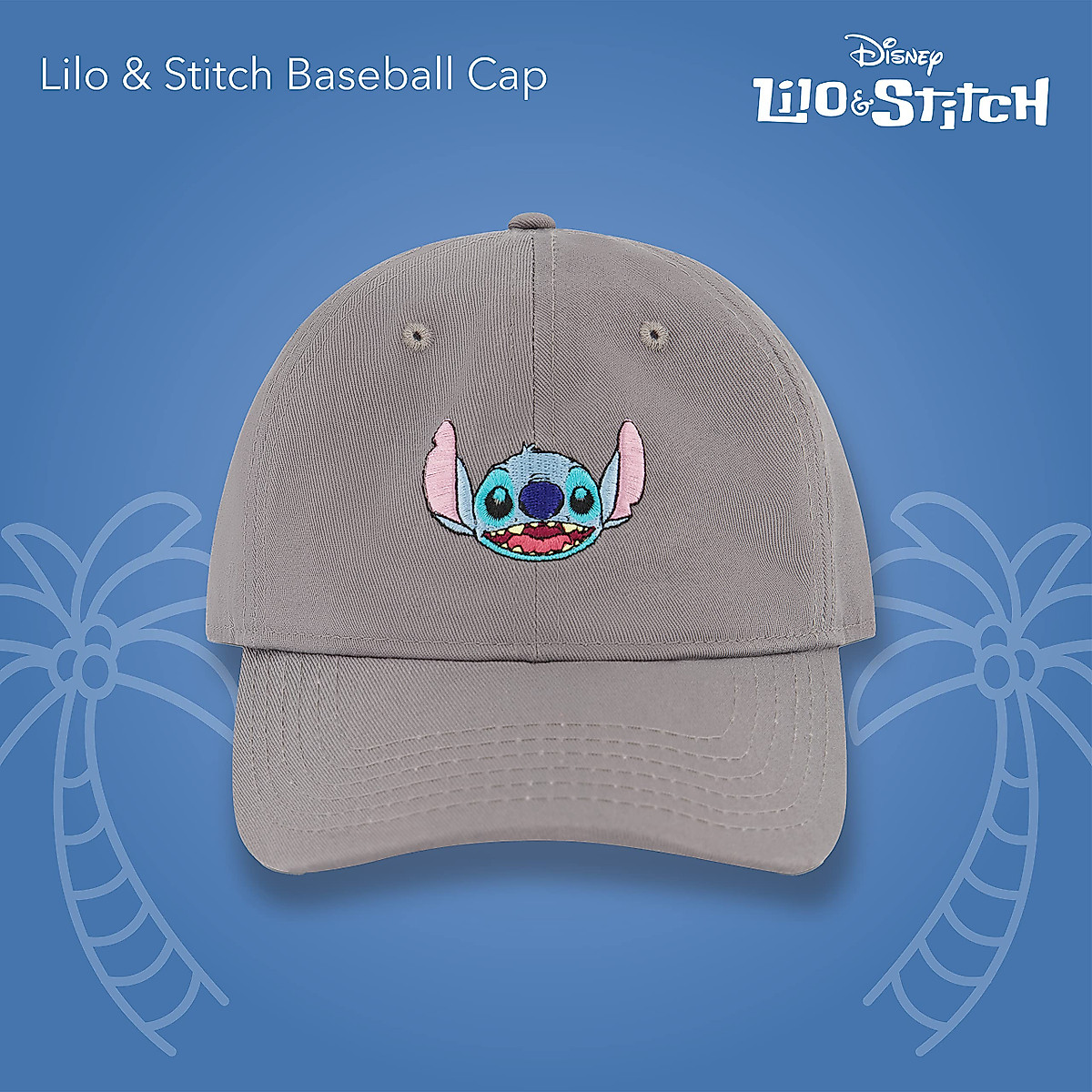 Disney Stitch Dad Hat, Adjustable Cotton Baseball Cap with Curved Brim, Grey, One Size