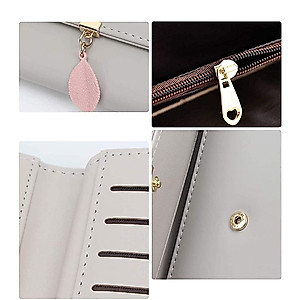 Wallet for Women，PU Leather Leaf Pendant Card Holder Phone Checkbook Organizer Zipper Coin Purse Mother's day best gifts from daughter