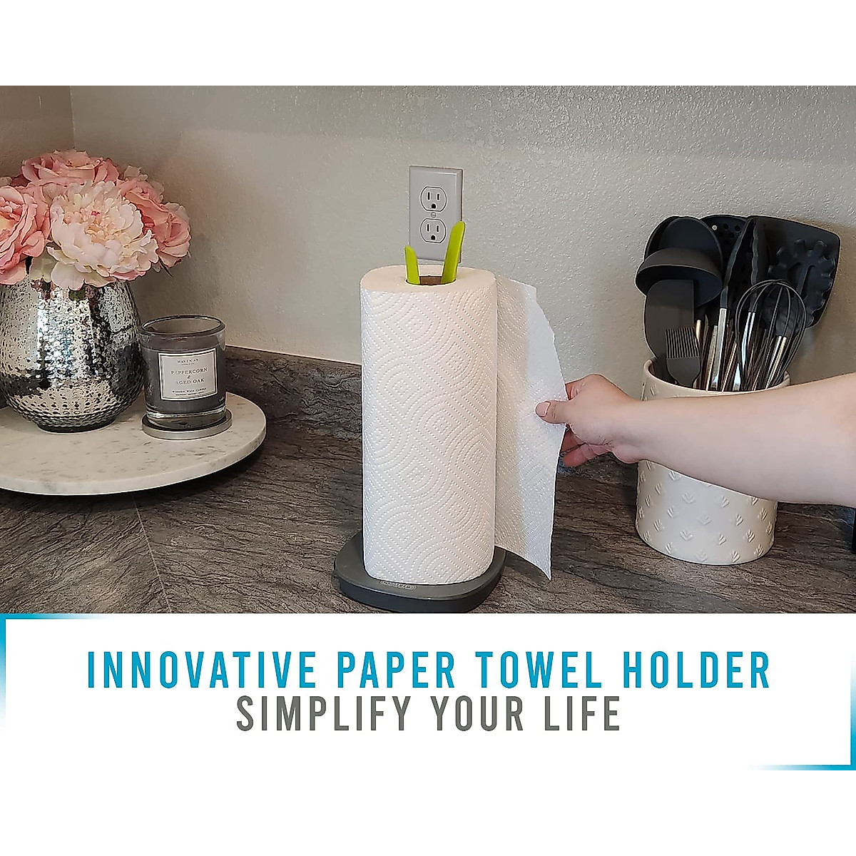 Comfify “Sprout” Decorative Paper Towel Holder or Toilet Paper Holder Vertical Countertop Paper Towel Stand or Toilet Roll Stand - Sturdy No-Slip Base - 11.75” x 6”