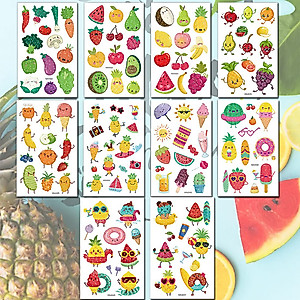 Ooopsiun Summer Glitter Fruit Temporary Tattoos for Kids - 110 Glitter Styles,Watermelon Strawberry Pineapple Tattoos Sticker for Boys Girls Birthday Party Favors