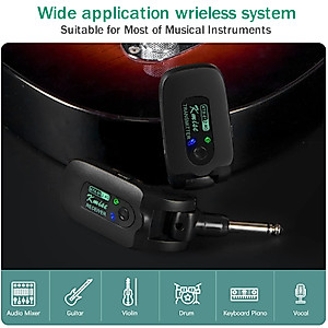 Wireless Guitar System, Kmise 2.4GHZ Transmitter Receiver for Electric Bass Guitars Accessories W/ 100 Feet Transmission Distance & over Working 10h Rechargeable Lithium Battery