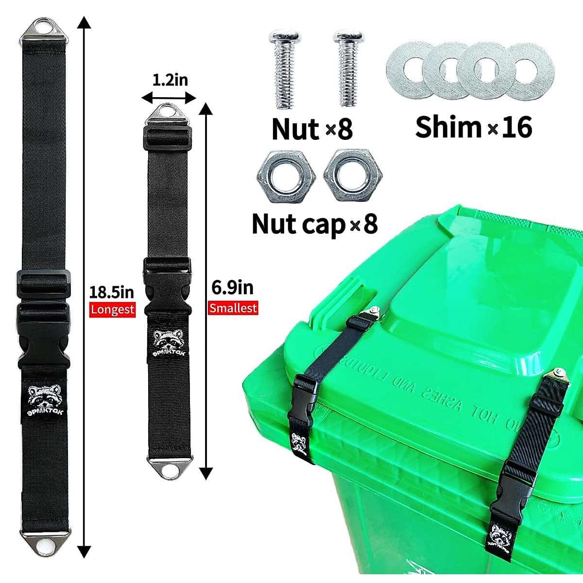 SPMKTQK Trash Can Lock, 4Pcs Trash Can Locks for Animals-Long Lasting, Adjustable Garbage Can Lid Locks for Outside Squirrel, Bear Proof Trash Can Lid Lock, Garbage Can Locks for Various Bins (4)