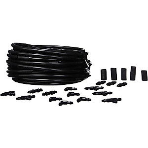 Raindrip R280DT Drip-A-Long™ 1/4 in. Dripline Kit includes 50 feet of 1/4-Inch Dripline preassembled with 1/2 GPH drippers, 5 Barbed Tees, 5 Barbed Elbows, 5 Barbed Couplings, 5 End Plugs