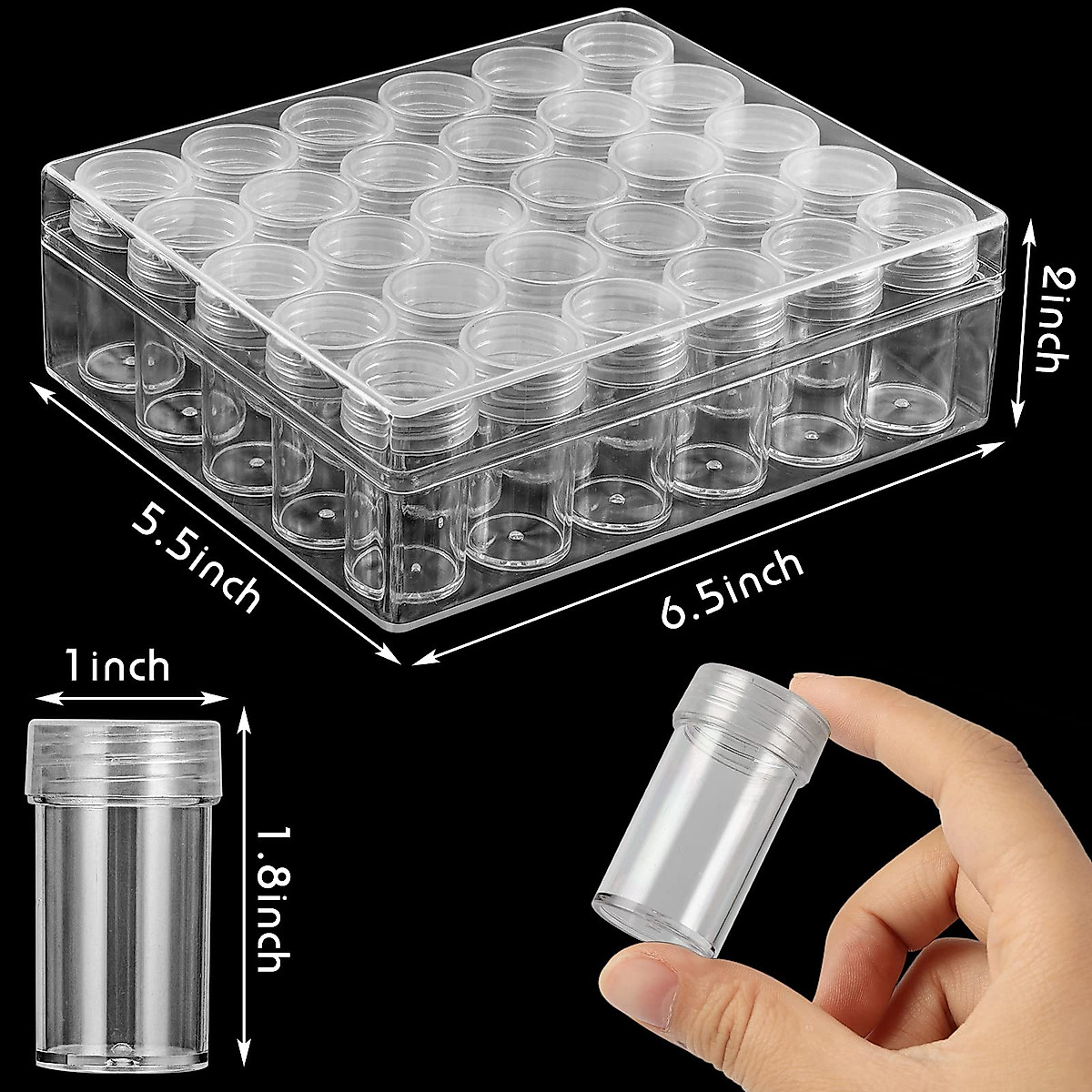 BigOtters Embroidery Diamond Storage Box, 30PCS Big Clear Plastic Bead Containers with Silicone Funnel for Jewelry Painting DIY Art Craft Rhinestones Sewing Cosmetic Nail Glitter Powder