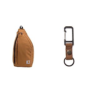 Carhartt Mono Sling Backpack, Unisex Crossbody Bag for Travel and Hiking, Carhartt Brown & unisex adult Nylon Duck Key Keeper, Durable Keychain With Self-locking Clip Wallet, Nylon Duck, One Size US