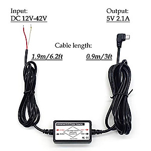 DC 12V to 5V Micro USB Cable Right Angle Plug, Dash Cam Hardwire Kit Micro USB Charger Car Direct Wired Charging Cable for Dash Cameras GPS Navigator Tablet DVR Recorder, Accept DC 12-24V Input
