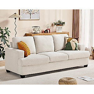 papababe Sofa, 3 Seater Modern Couches with Extra Deep Seats, 89 Inch Wide Comfy Couches for Living Room (Chenille, Beige)