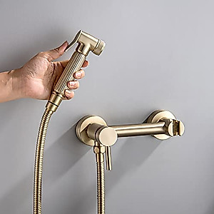 MINJING Handheld Bidet Sprayer for Toilet Brass Bathroom Cloth Diaper Sprayer Set with Cold and Hot Water, Wall Mounted Toilet Bidet Sprayer Kit for Feminine Hygiene,Chrome