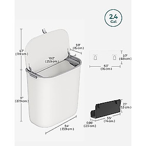 SONGMICS Hanging Trash Can, 2.4-Gallon Kitchen Trash Can with Lid for Food Waste, Wall Mounted Trash Can, Hanging or Sticking on Cupboard Door, for Kitchen Cabinet, Under Sink, White ULTB820W9