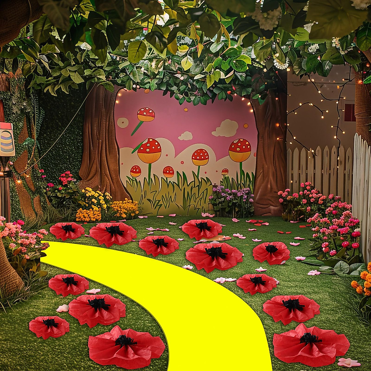 WILLBOND 18 Pcs Artificial Halloween Red Poppy Flowers Large Poppies Fake Flowers Veterans Day Carnival Paper Flower Back to School Backdrop