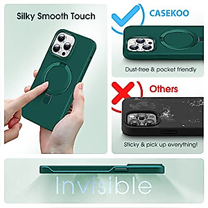 CASEKOO Magnetic for iPhone 14 Pro Max Case with Invisible Stand [Compatible with MagSafe] [Dust-Free Antistatic Silicone] Mil-Grade Protective Non-Slip Phone Cover Cases for Women Men 6.7 inch, Green
