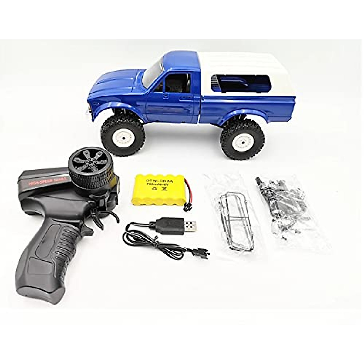 FMTStore WPL C24 1/16 2.4GHz 4WD RC Car Crawler Headlight Remote Control Crawler Off-Road Pick-up Truck RTR Toy Boy, Girl and Adult (Blue)