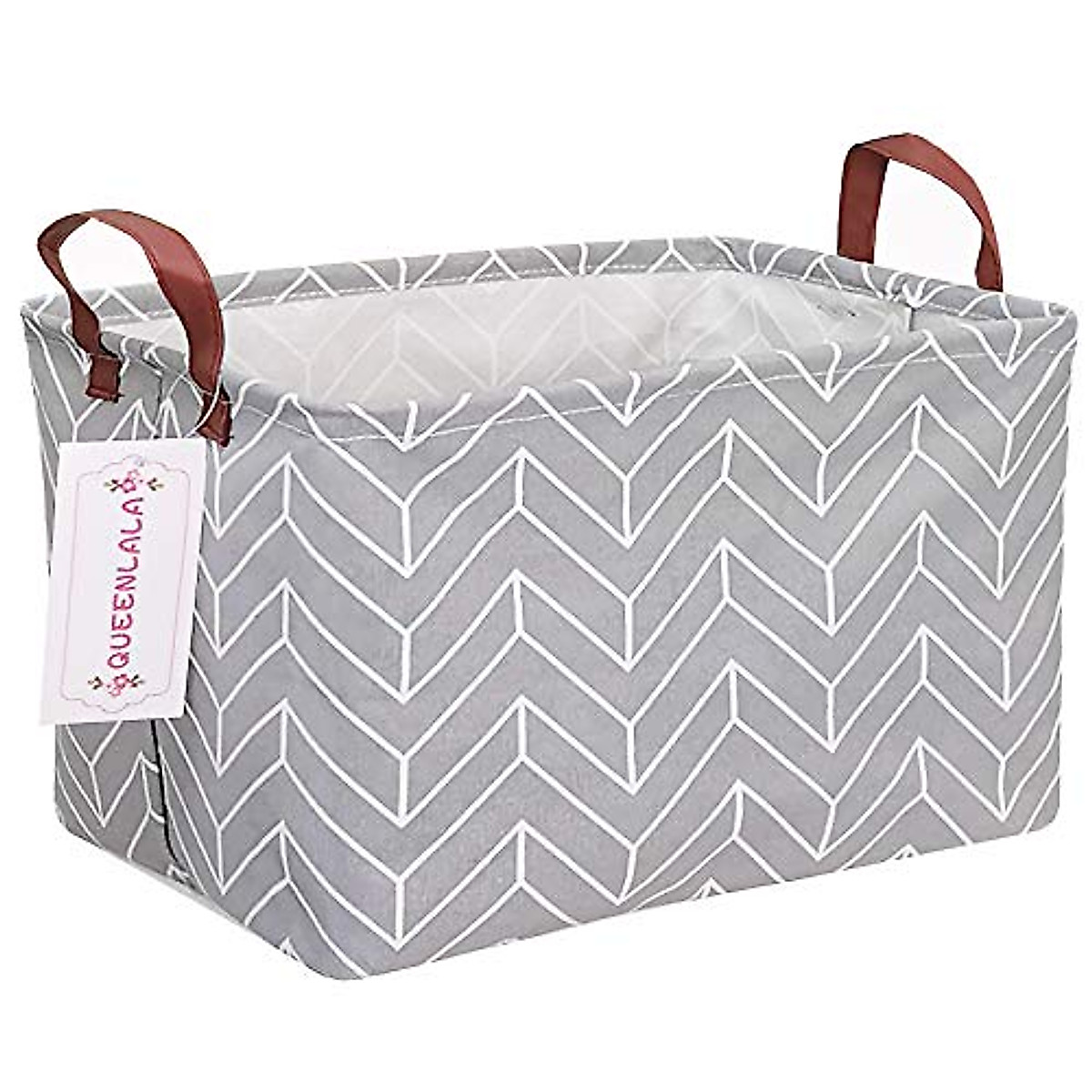 QUEENLALA Rectangular Laundry Hamper/Foldable Nursery Laundry Basket for Organizing/Storage Bin Baskets/Children Toy Office Bedroom/Toy Bin Closet Shelf Baskets（Rec-Grey Wheat）