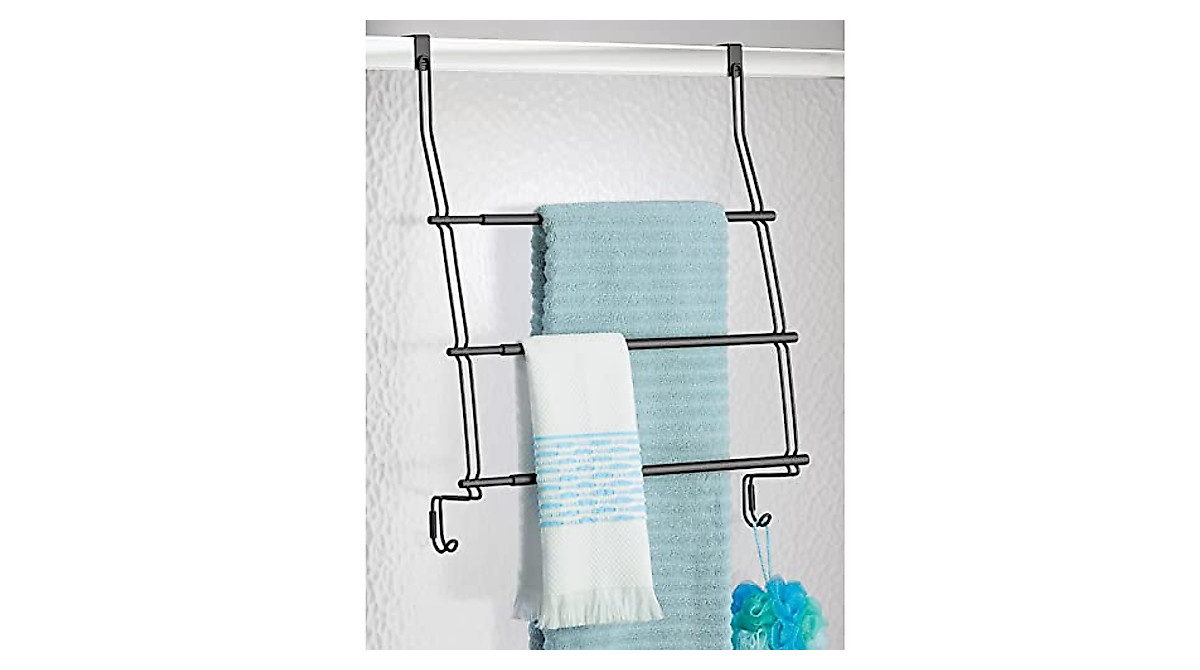 mDesign Expandable Towel Rack - Stylish Bathroom Organizer