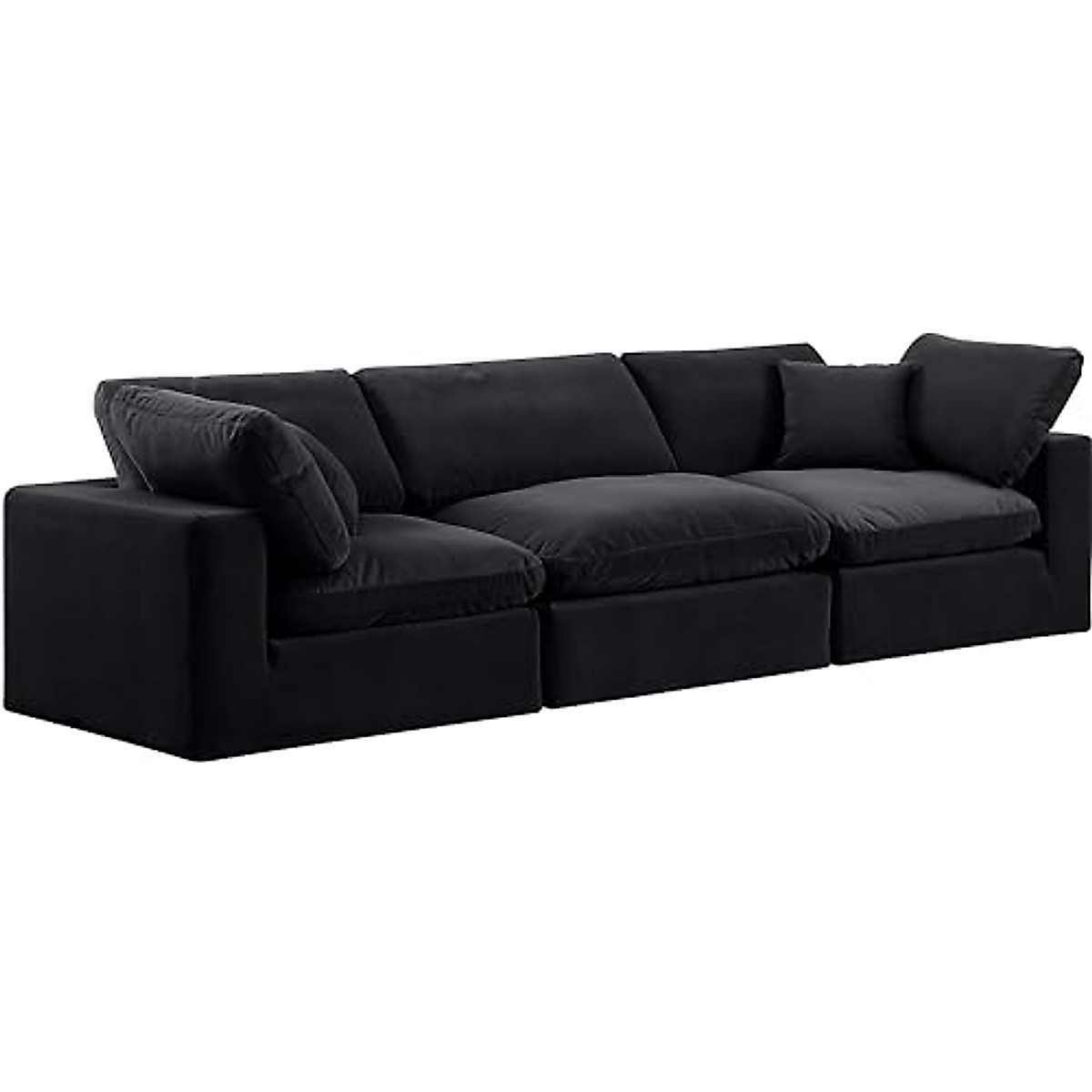 Meridian Furniture 189Black-S119 Comfy Collection Modern | Contemporary Upholstered Modular Sofa with Soft Black Velvet, Down Feather Cushions, 119" W x 40" D x 34.5" H, Black