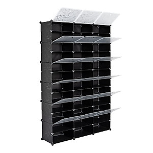 Imseigo 12 Tier Portable Shoe Rack Organizer, 72 Pair Covered Shoe Storage Shelves Rack,36 Grids Expandable Shelf Storage Cabinet Stand for Heels,Boots,Slippers,Perfect for Entryway,Hallway (Black)