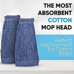 20oz Heavy Duty Cleaning Mop Head Replacement - 4 Pack - Commercial Replacement, Wet Industrial Blue Cotton Looped End String Head Refill