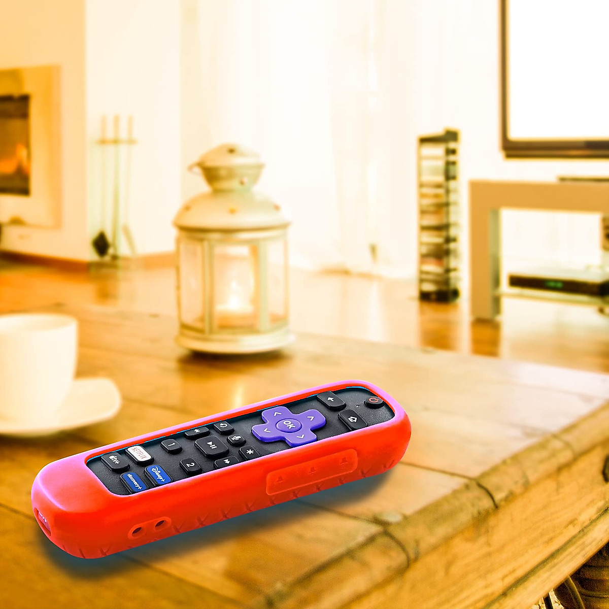 Case for Roku Headphone Remote, Battery Cover for Roku Voice Pro Remote, Rechargeable control with Headphone Jack Silicone Sleeve Skin Red