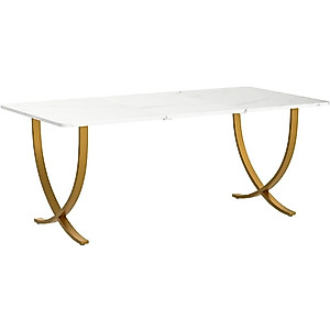 Tribesigns Executive Desk, 63” W x 31.5” D Large Office Desk, Modern Computer Desk Conference Table Meeting Room Table, Business Furniture for Home Office, White and Gold