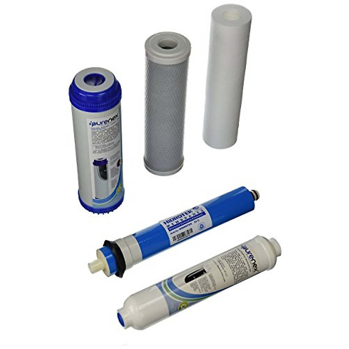 Purenex 1C-1GAC-1S-1I-1M50 Reverse Osmosis RO Filter Replacement Set with 50 GPD Membrane