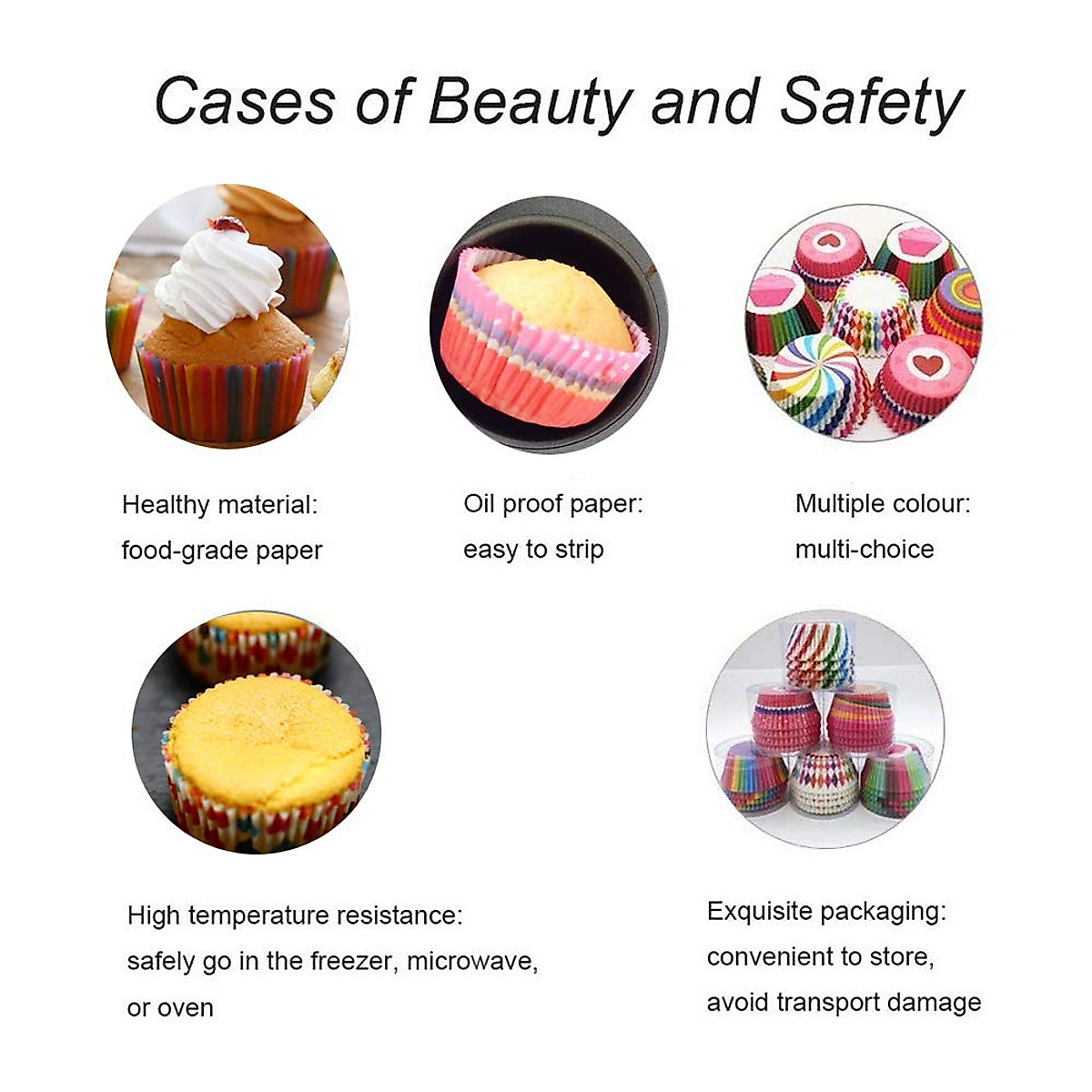 Cupcake Liners, Disposable Paper Baking Cups Rainbow Cupcake Wrappers Nonstick Muffin Cases Molds, 6 Styles Cupcake Liners for Cake Balls, Muffins, Cupcakes and Candies, 600 Pack (Colorful)