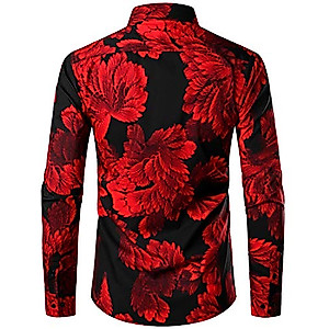 ZEROYAA Men's Hipster Urban Design 3D Printed Slim Fit Long Sleeve Button Up Dress Shirts ZLCL30-Red XX-Large