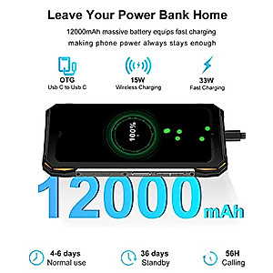 DOOGEE S89 Rugged Smartphone(2022), 12000mAh Massive Battery Android 12 Rugged Phone Unlocked, 33W Fast Charging, 8GB+128GB IP68 Waterproof Cellphone, Night Vision, Breathing Light, NFC, Dual 4G