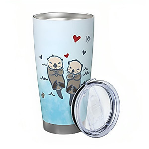 MINYJHZ Otter Lover 20 Oz Stainless Steel Thermal Tumbler with Flip Lid, Insulated Travel Coffee Mug, Valentines Day Birthday Galentines Gifts for Wife Daughter Sister