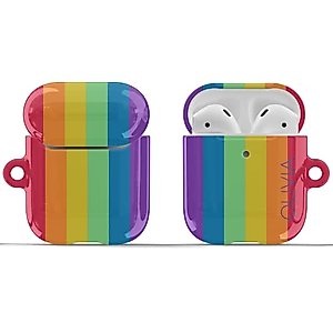 Artisticases Custom LGBTQ Rainbow Pride Flag Gay Case Designed for AirPods Gen 1 & 2 / AirPods Pro Case, Cute Personalized Name Hard Cover with Free Keychain