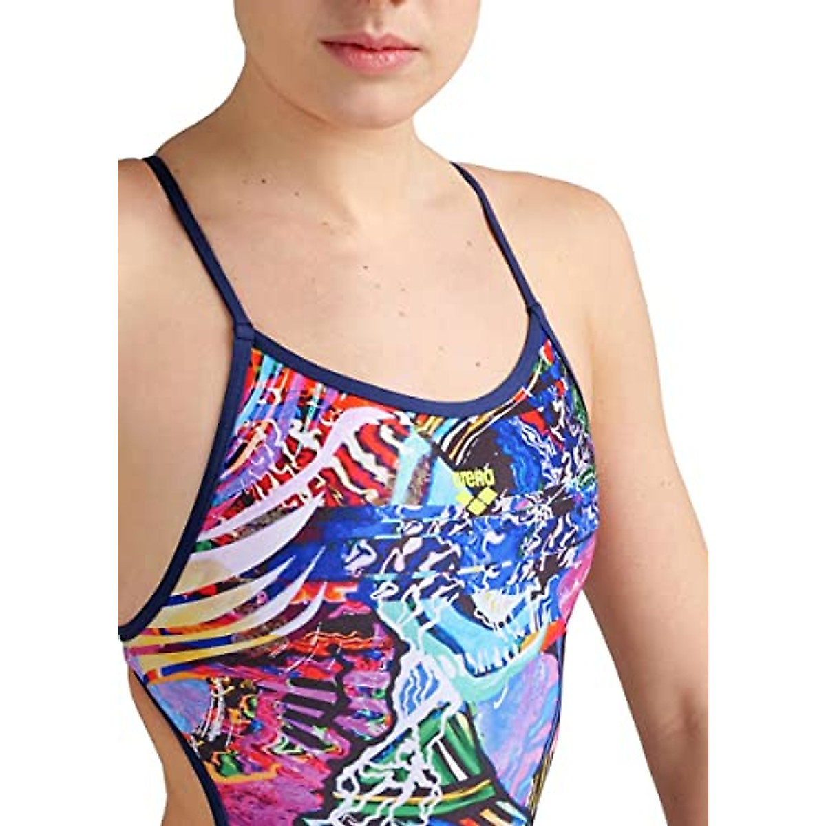 Arena Women's Standard Swimsuit Lace Back Allover, Navy-Multi, 38
