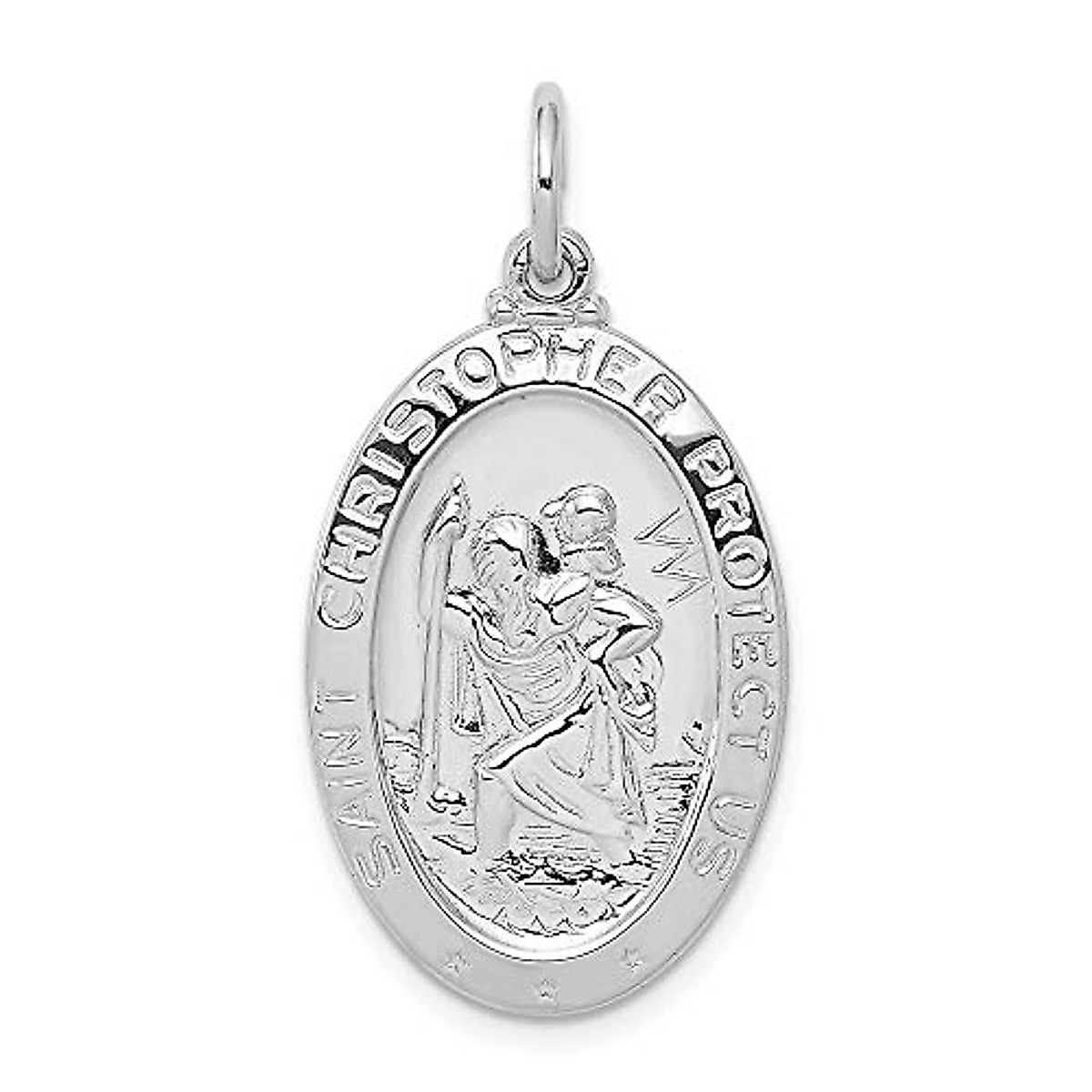 IceCarats 925 Sterling Silver Saint Christopher Medal Patron of Travelers Athletes Protection Necklace Christian Religious Pendant Faith Charm 31mm x 18mm Only