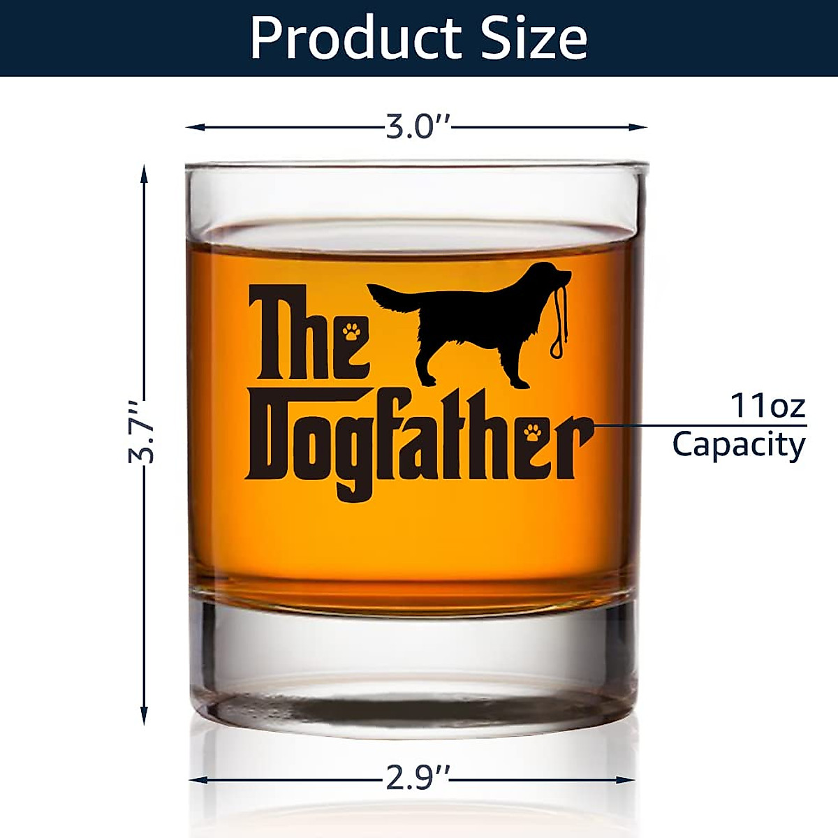 TOUNER Golden Retriever Themed Whiskey Glasses, The DogFather Whiskey Glass, Dog Lover Gifts For Him, Dog Dad Gifts For Men, Gifts from Dog Dad, Unique Gift For Dog Lovers