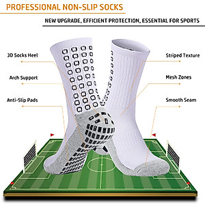 POZCMJM Socks for Men Soccer Anti Slip Athletic Grippy Crew Socks Non Slip Hospital Socks Thickened White Socks 3 Pairs