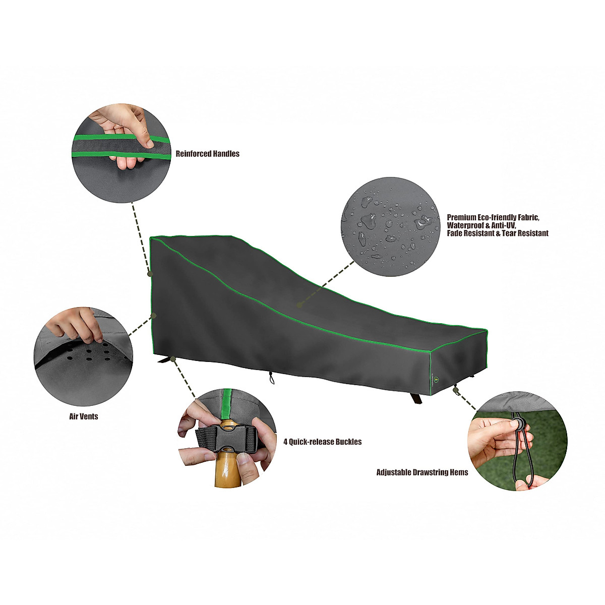 F&J Outdoors Waterproof Patio Chaise Lounge Covers 79Lx30Wx30H inches Heavy Duty UV Resistant Eco-friendly Fabric Outdoor Lounge Chair Covers, 2 Pack,Grey