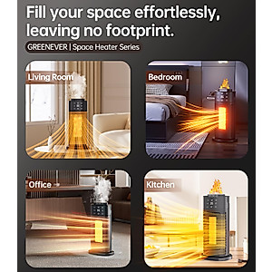 GREENEVER Space Heater Indoor with Humidifier: 2024 Upgraded PTC Electric Heaters for Indoor Use with Thermostat, 1500W Ceramic Heater Fast Heating with Remote, Oscillation, Timer for Bedroom, Office