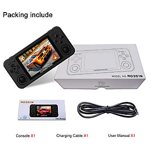 RG351M Handheld Game Console WiFi Function, Open Source System RK3326 Chip 64G TF Card 2500 Classic Games 3.5 Inch IPS Screen 3500mAh Battery (Black)
